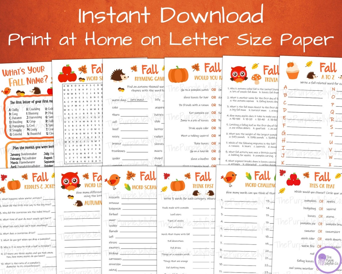 Fall Games Printable, Fall Activities for Kids & Adults, Fun Fall Game ...