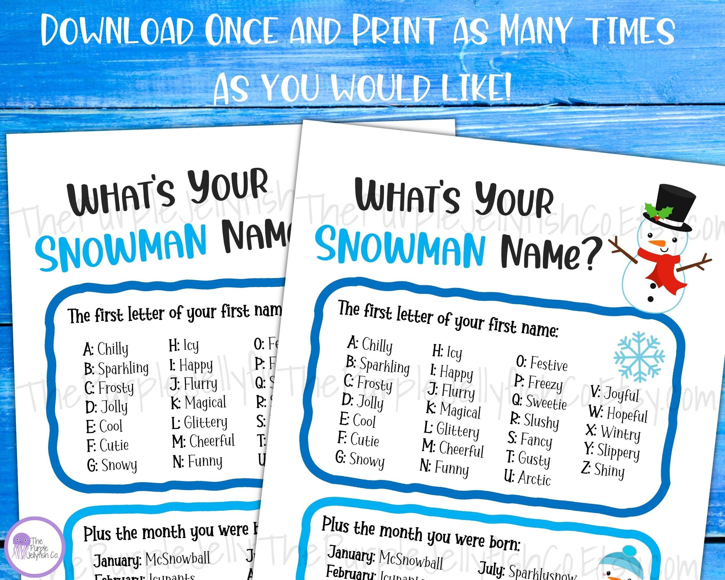 Snowman Name Game Fun Winter Game for Kids Printable Holiday - Etsy