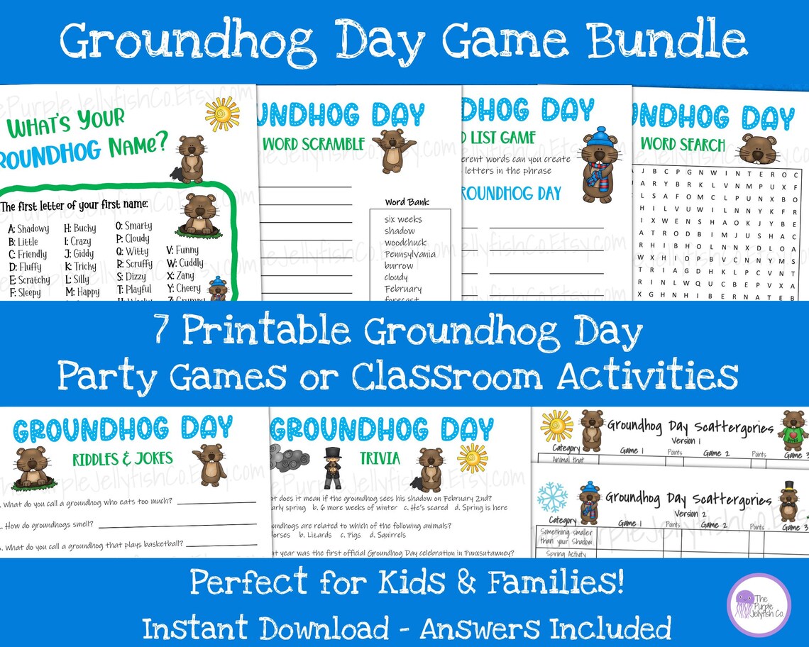 Groundhog Day Game Bundle, Groundhog Activities for Kids Printable ...