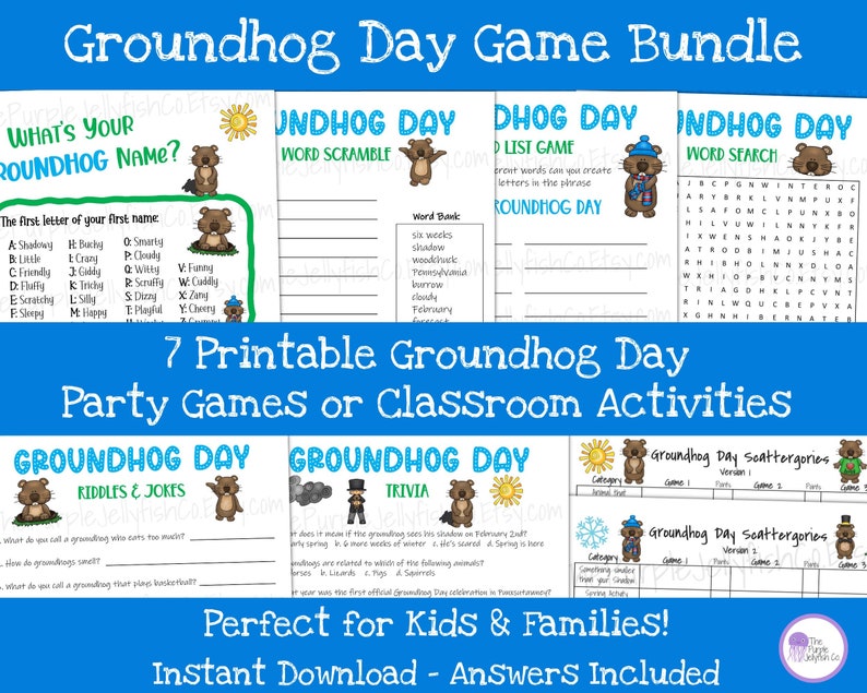 Groundhog Day Game Bundle, Groundhog Activities for Kids Printable ...