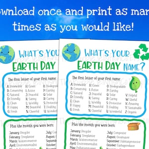 Earth Day Name Game, Spring Activity for Kids, Earth Day Printable ...