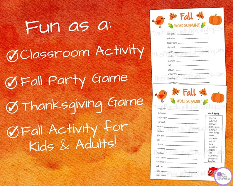 Word Scramble Fall Printable Activity for Kids and Adults, Fun Fall ...