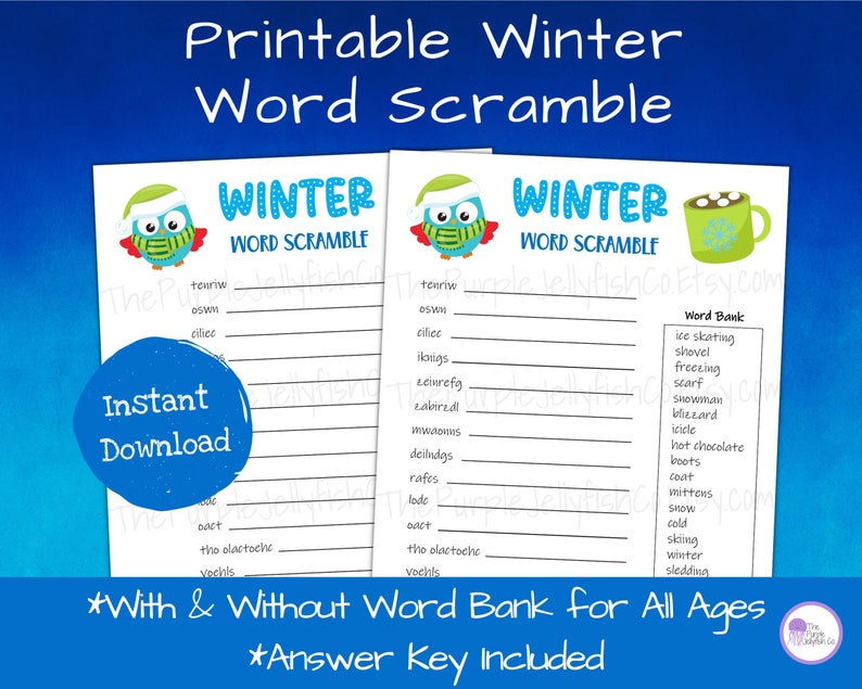 Winter Word Scramble, Printable Winter Activities for Kids & Adults ...