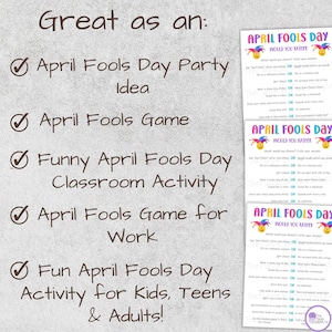April Fool's Day Would You Rather Game Printable, This or That ...