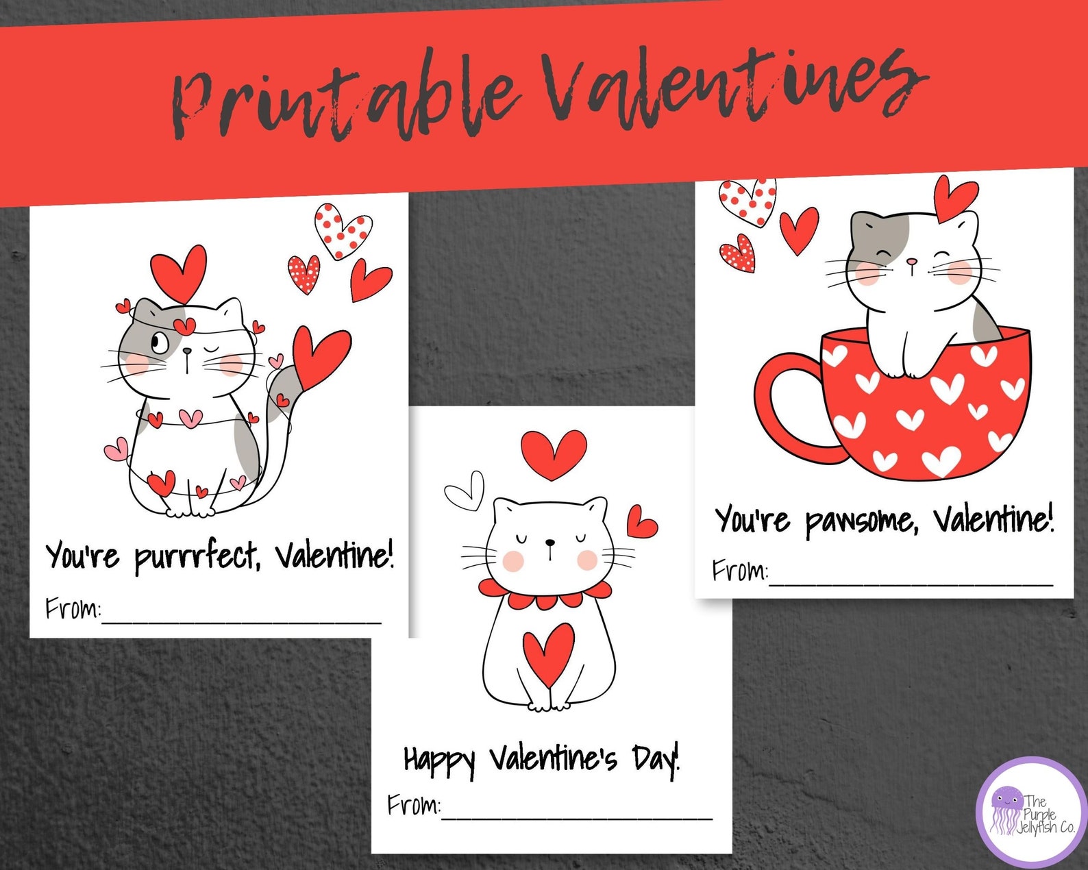 Cat Valentines Cards for Kids Printable, Cute Animal Valentines for ...