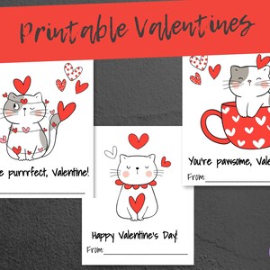 Cat Valentines Cards for Kids Printable, Cute Animal Valentines for ...
