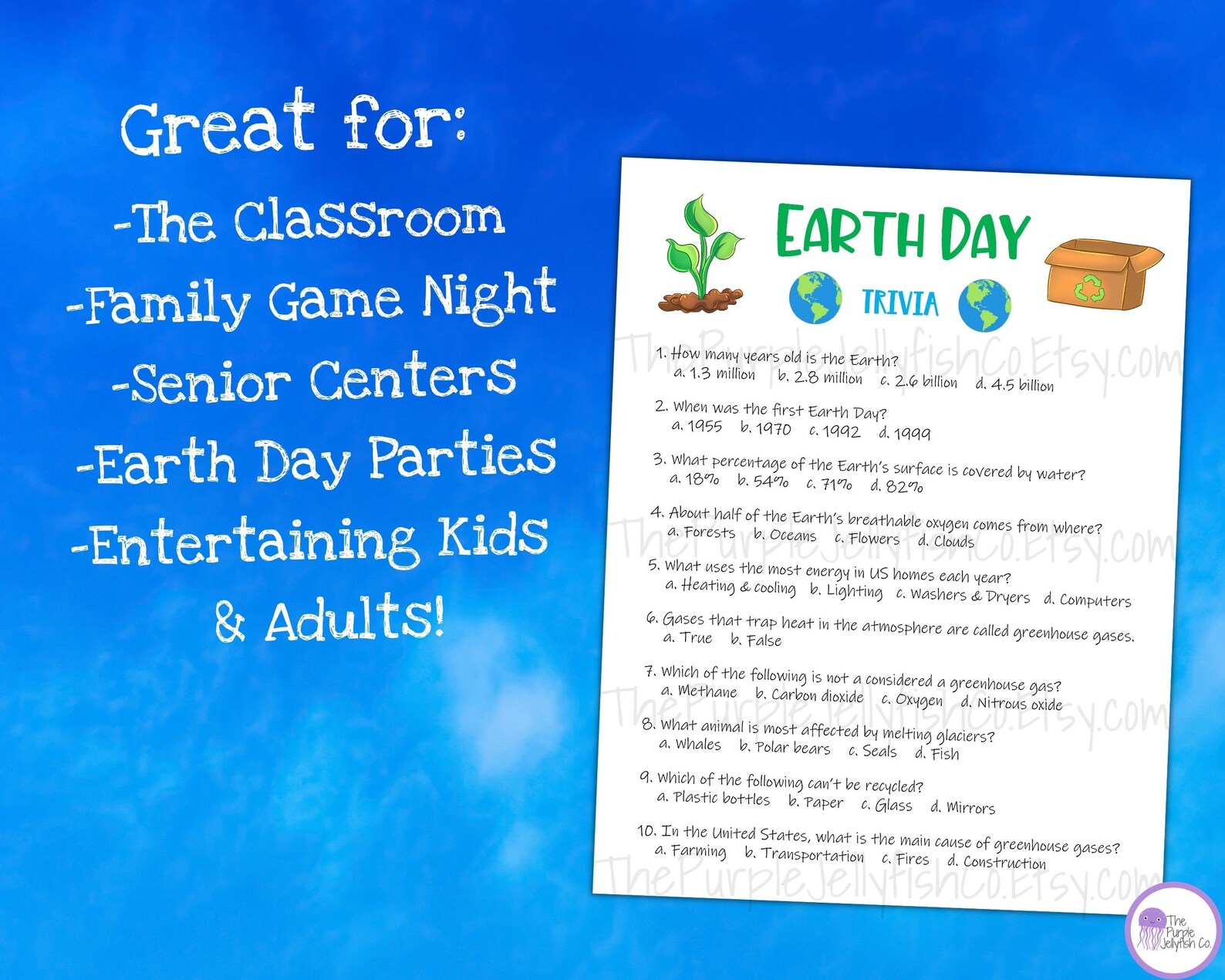 Earth Day Trivia Questions, Printable Earth Day Activity for Kids Teens ...