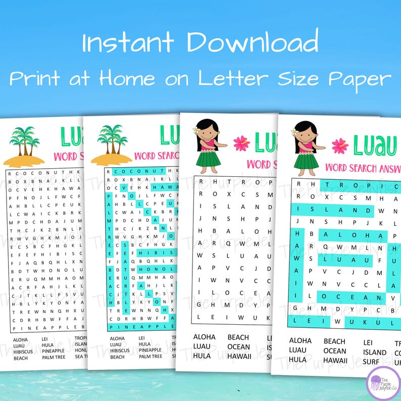 Luau Word Search Puzzles, Hawaiian Games Printable Hawaii Theme ...
