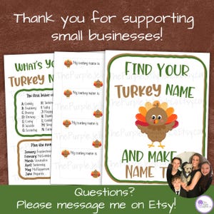 What's Your Turkey Name Game, Thanksgiving Games Printables ...