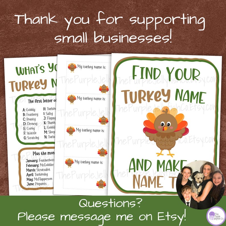 What's Your Turkey Name Game, Thanksgiving Games Printables ...
