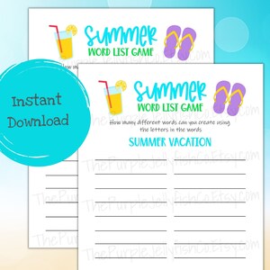 Summer Word Game, Summer Activity for Kids Printable, Summer Party Idea ...
