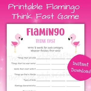 Flamingo Printable Think Fast Game for Kids Flamingo Birthday Party ...