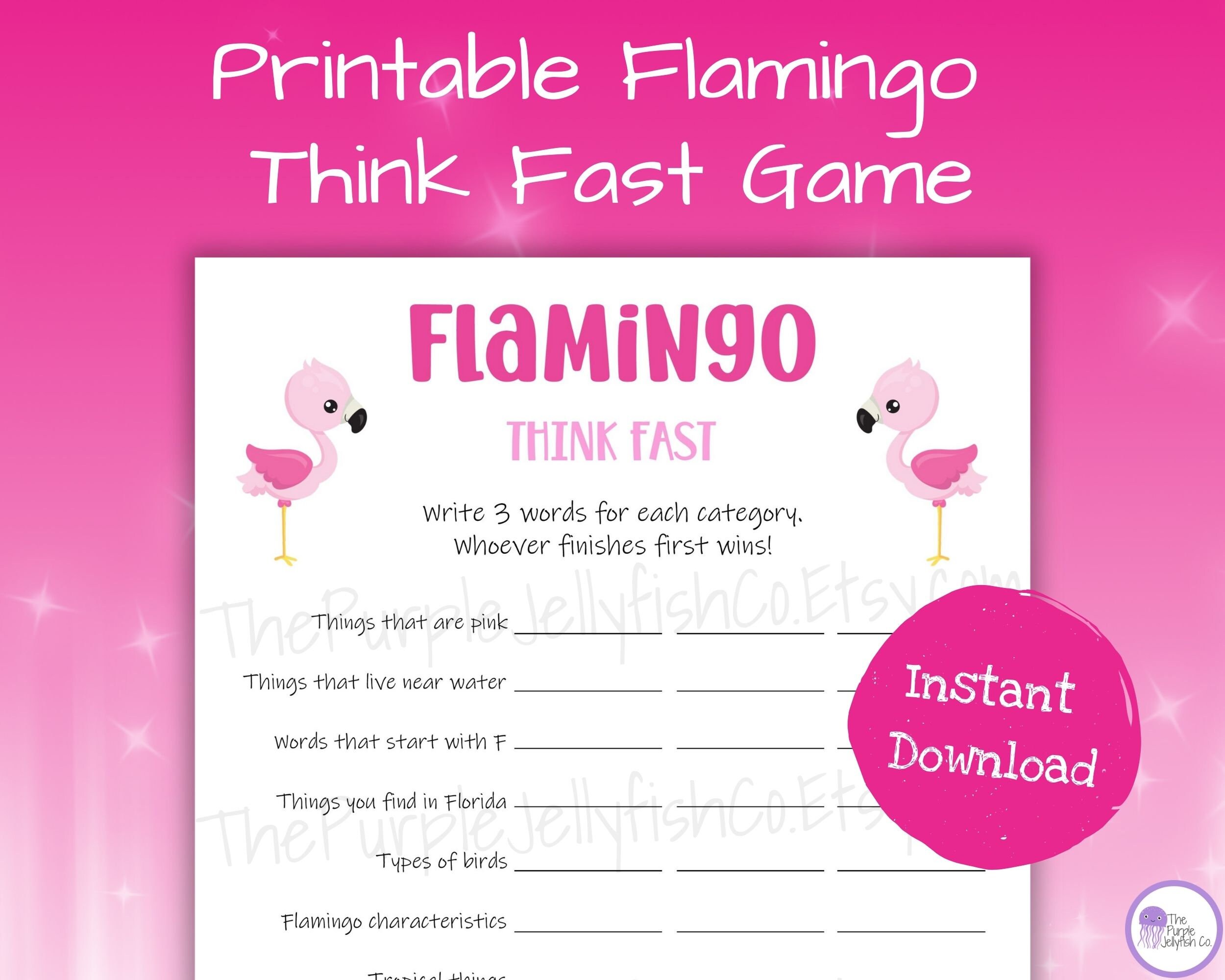 Flamingo Printable Think Fast Game for Kids Flamingo Birthday Party ...