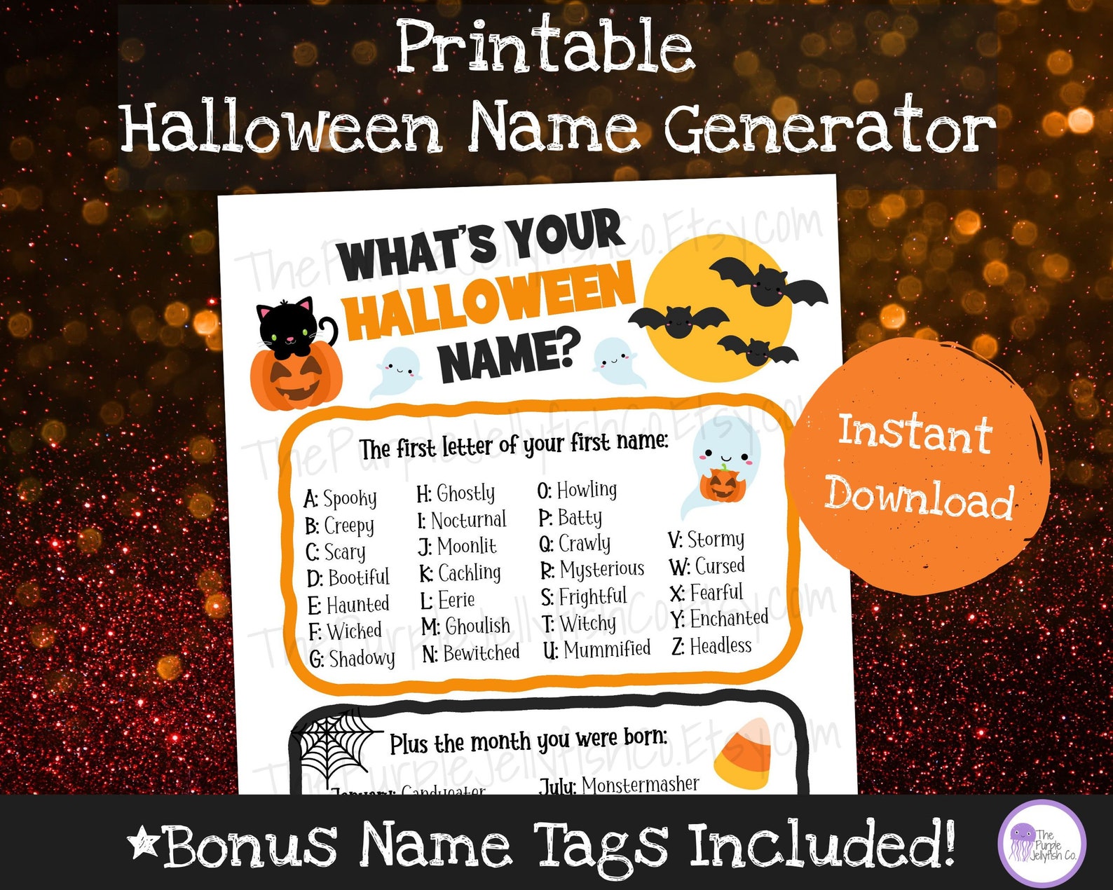 What's Your Halloween Name Game Sign + Name Tags, Halloween Game ...