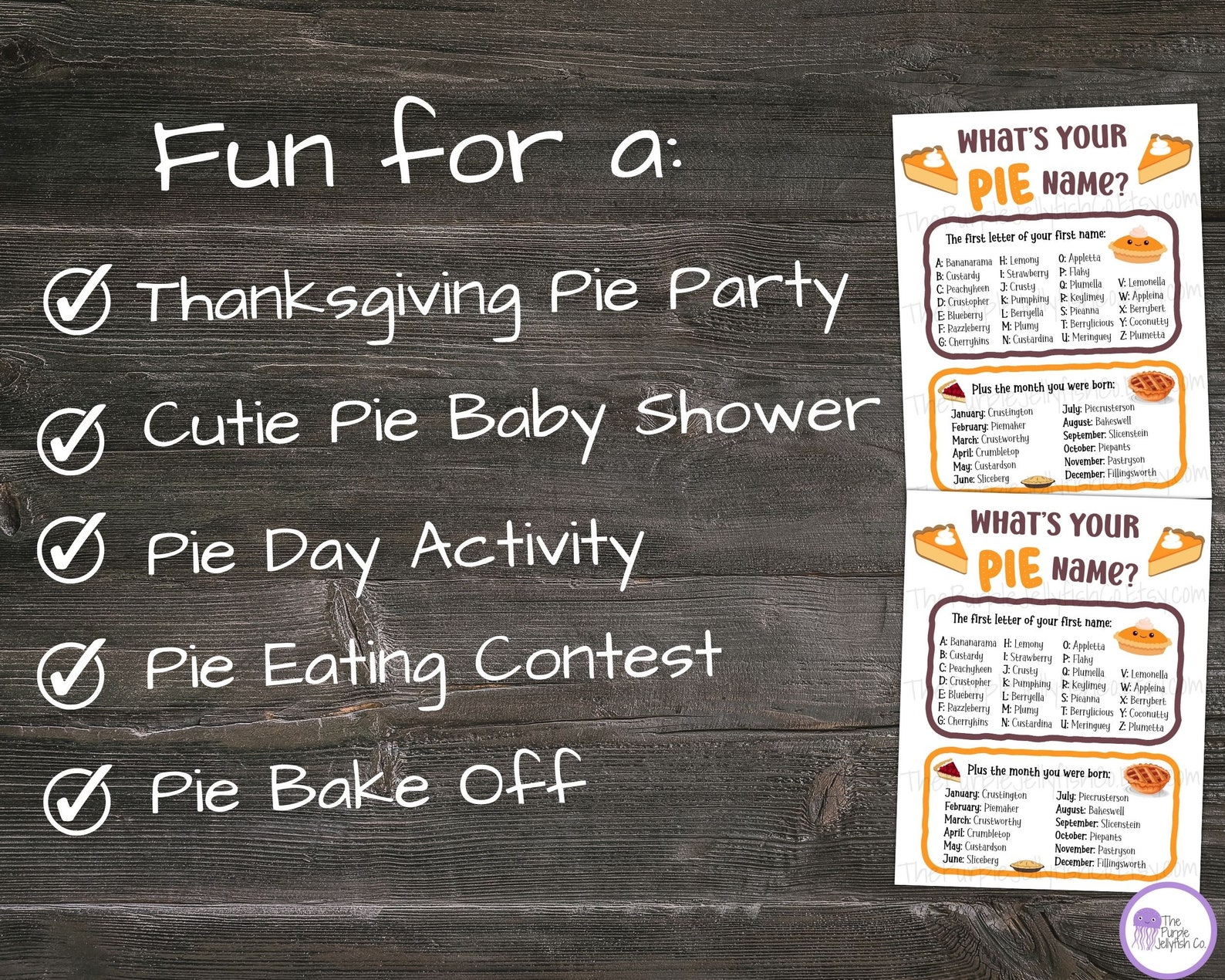 What's Your Pie Name Game Sign + Name Tags, Thanksgiving Pie Party ...