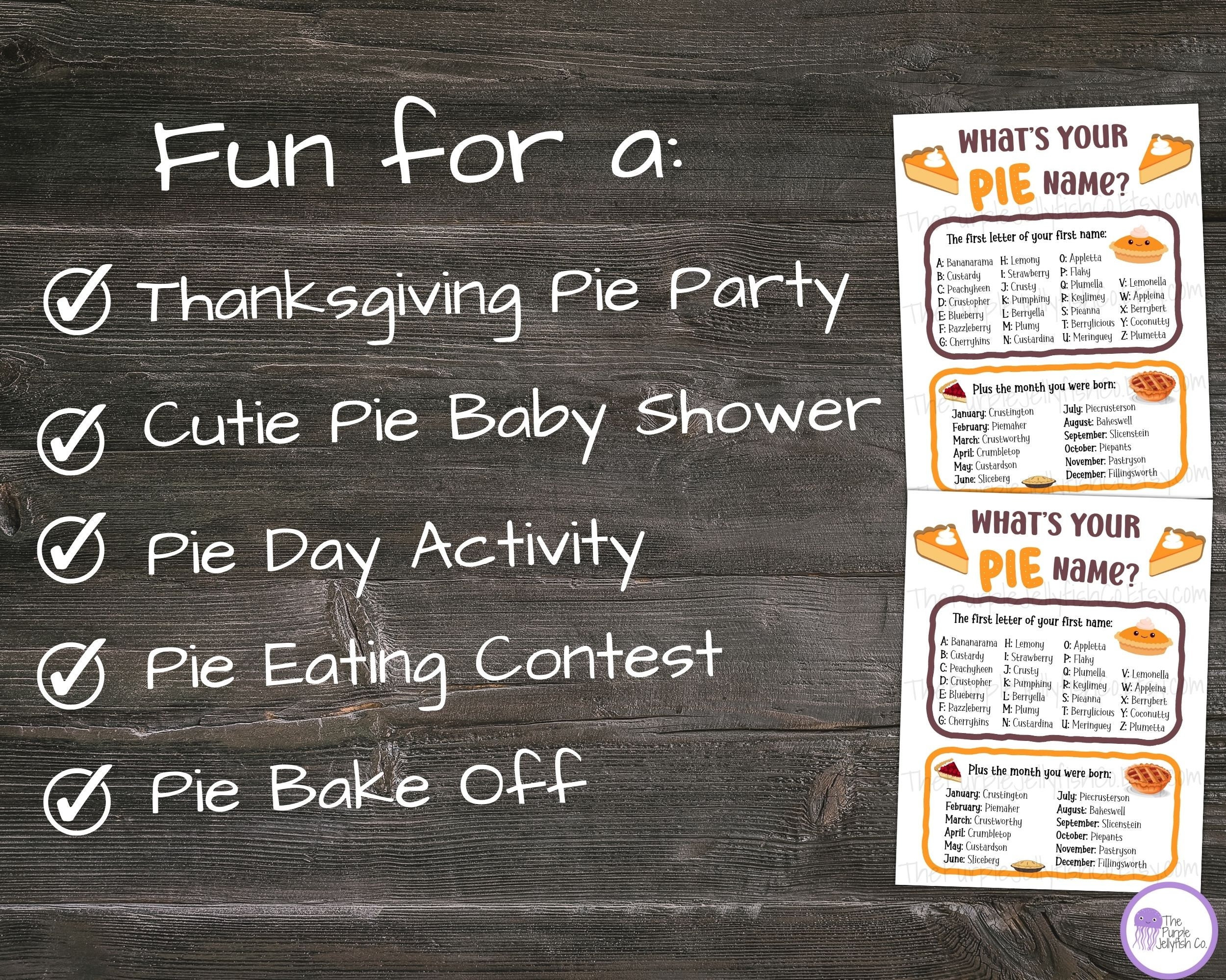 What's Your Pie Name Game Sign Name Tags, Thanksgiving Pie Party Decor ...