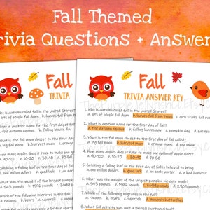 Fall Trivia Game Printable Autumn Activity for Kids & Adults, Trivia ...