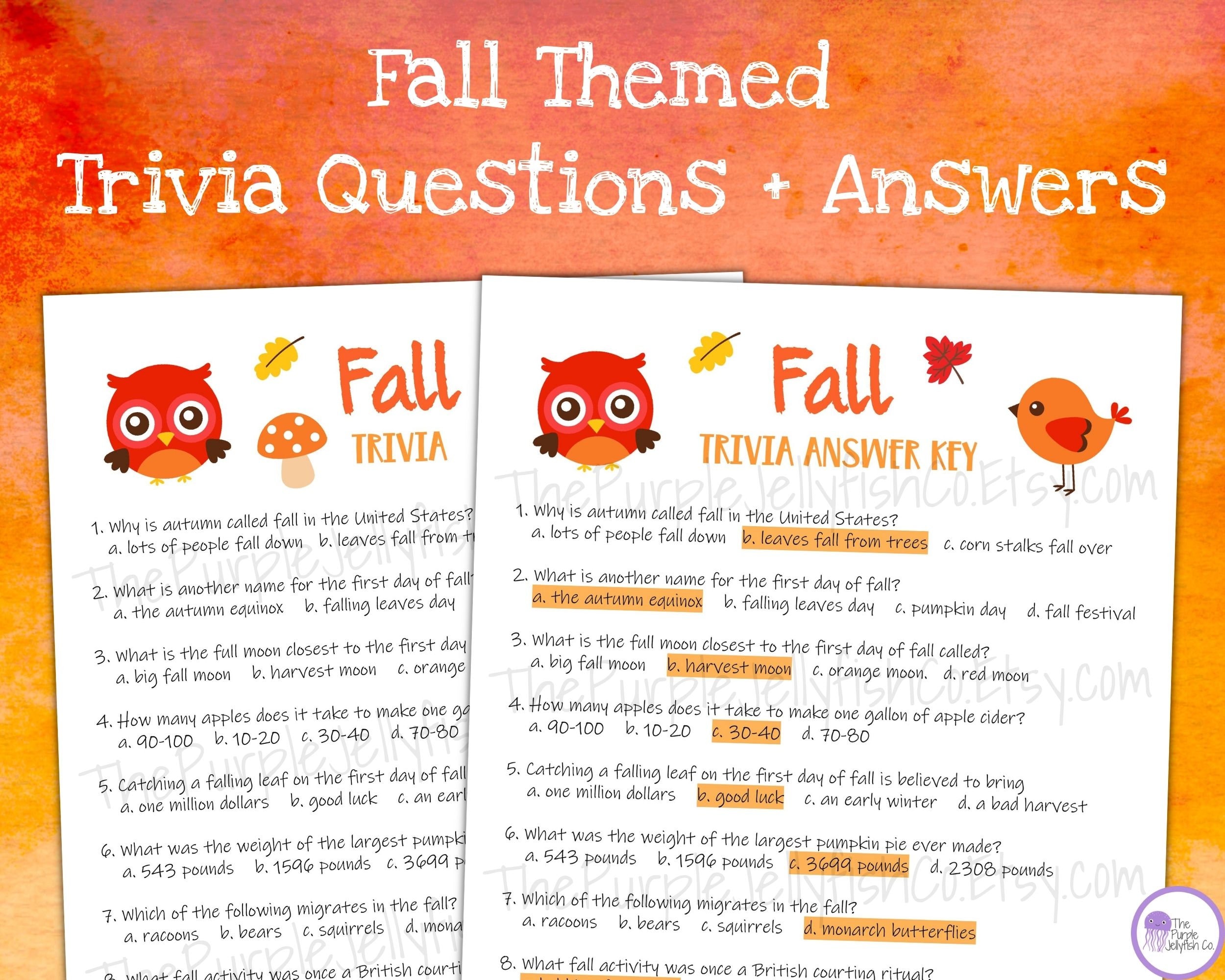 Fall Trivia Game Printable Autumn Activity for Kids & Adults, Trivia ...