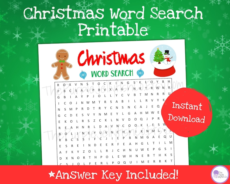 Christmas Word Search, Printable Christmas Game, Holiday Party Game ...