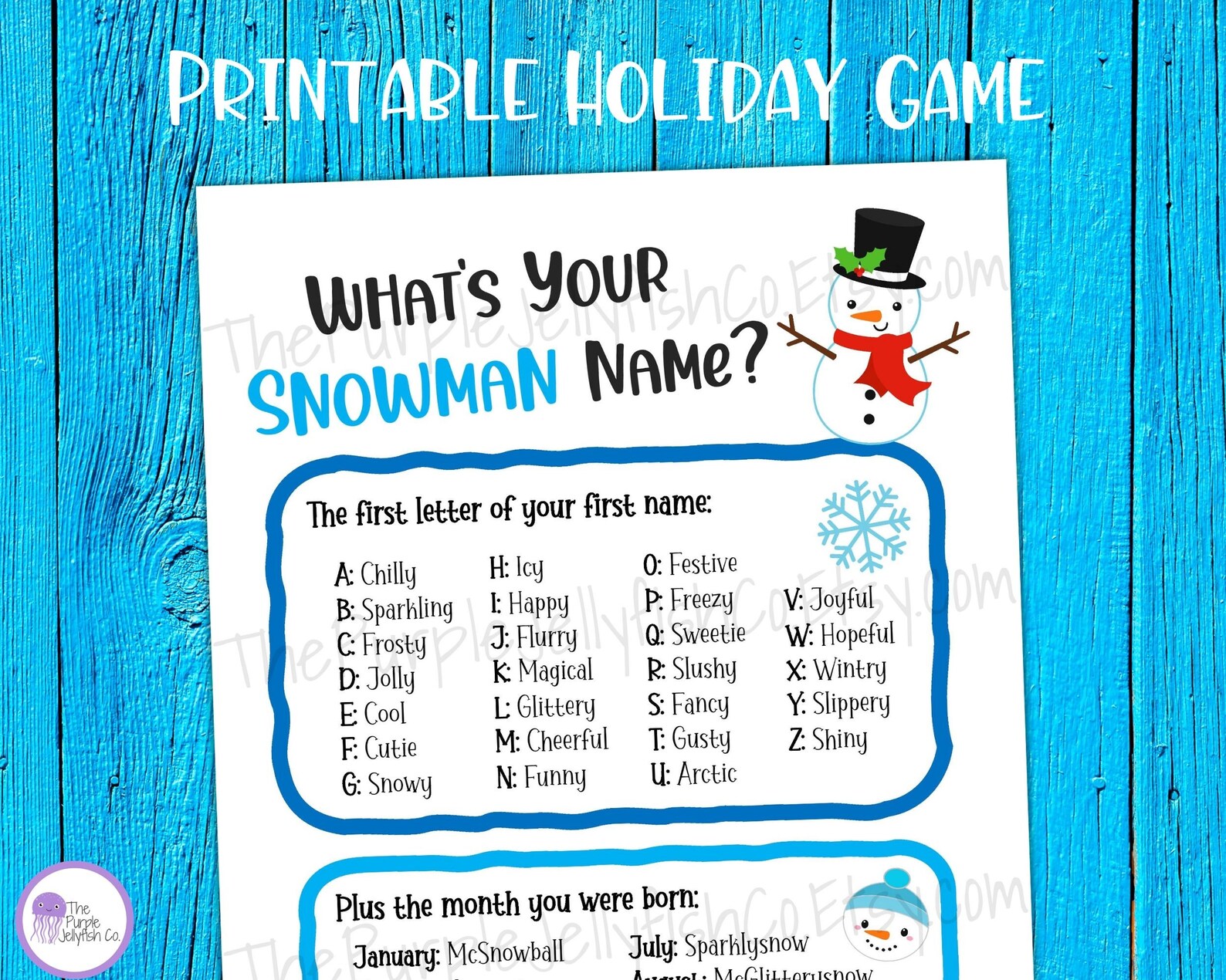 Snowman Name Game Fun Winter Game for Kids Printable Holiday | Etsy