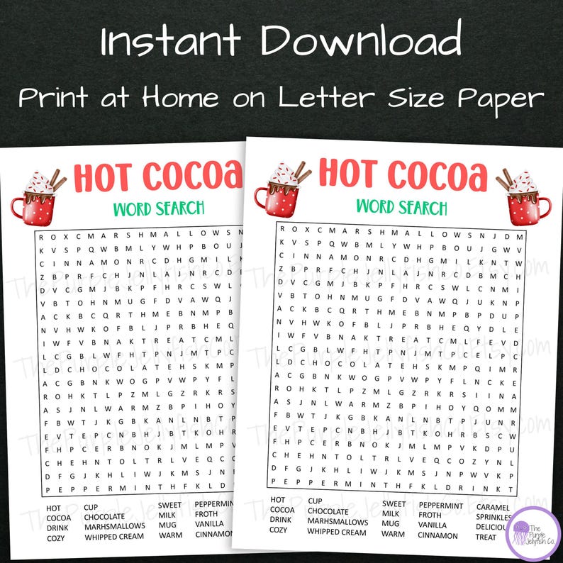 Hot Cocoa Christmas Word Search Puzzle, Hot Chocolate Bar Holiday Game ...