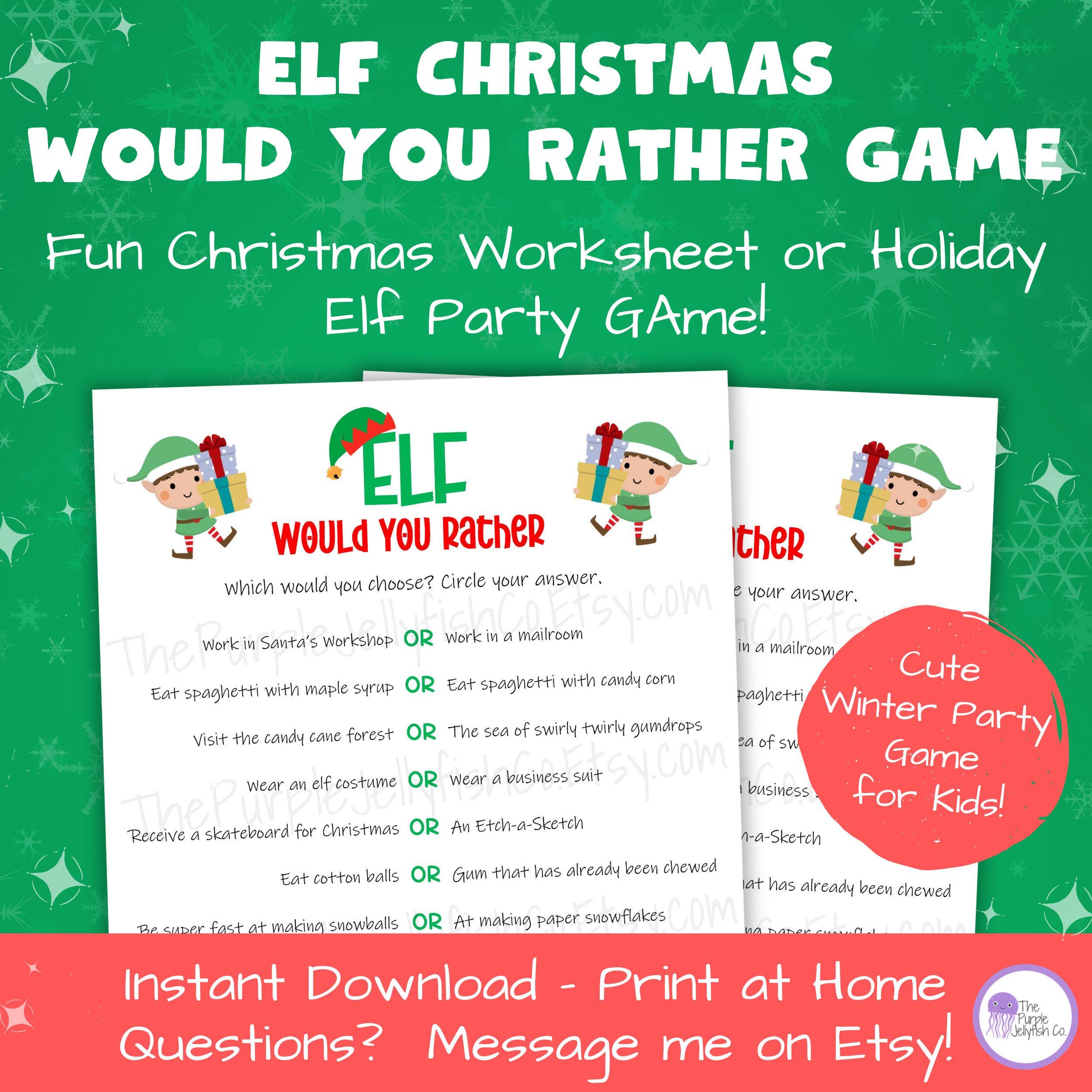 Elf Christmas Would You Rather, Elf Printable Christmas Games for Kids ...