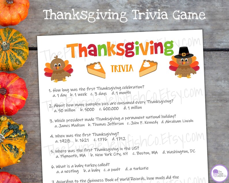 Thanksgiving Trivia Game, Printable Thanksgiving Activity for Kids ...