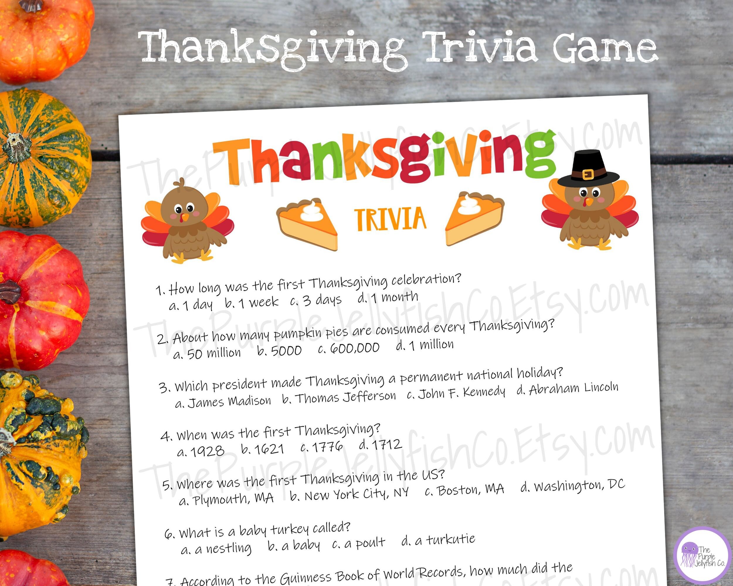 Thanksgiving Trivia Game, Printable Thanksgiving Activity for Kids ...