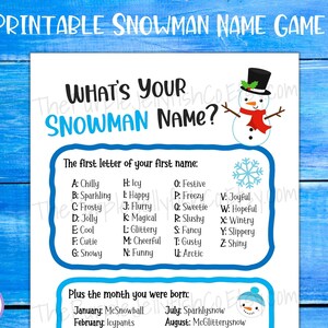 Snowman Name Game, Fun Winter Game for Kids, Printable Holiday Party ...