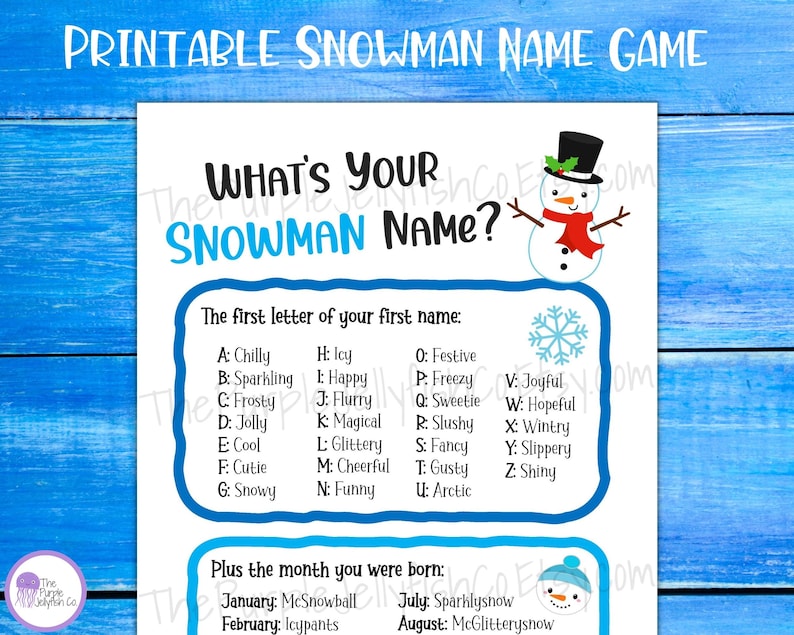 Snowman Name Game, Fun Winter Game for Kids, Printable Holiday Party ...