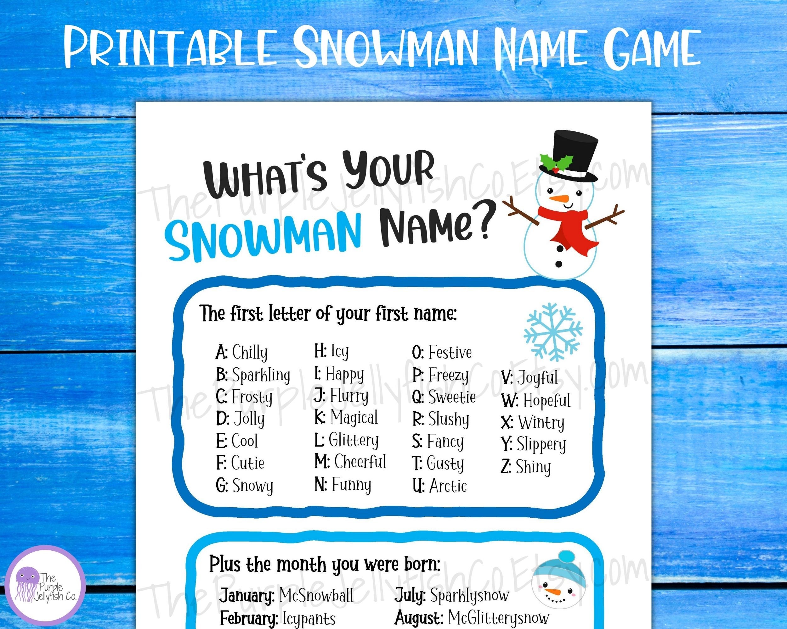 Snowman Name Game, Fun Winter Game for Kids, Printable Holiday Party ...
