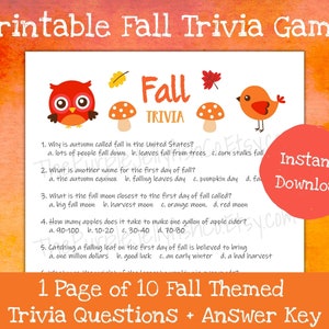 Fall Trivia Game Printable Autumn Activity for Kids & Adults, Trivia ...