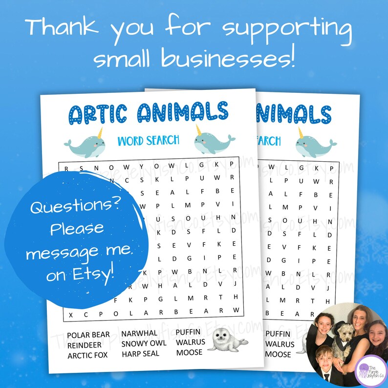 Arctic Animals Winter Word Search Puzzle, Winter Worksheet for Kids ...