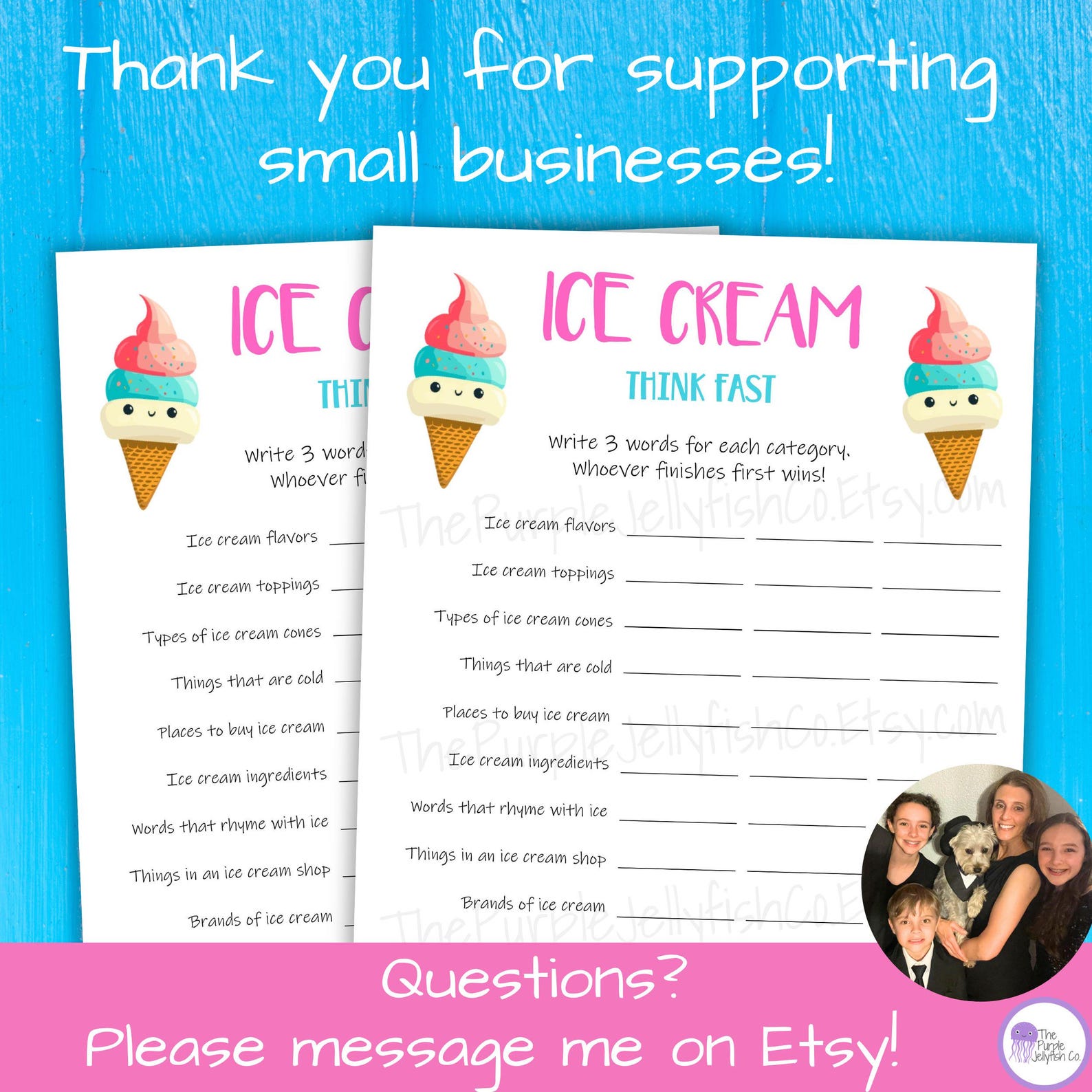 Ice Cream Think Fast Game Printable Ice Cream Activity for Kids Teens ...