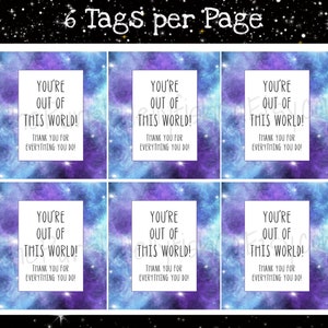 Out of This World Appreciation Gift Tags, Outer Space Themed Printable ...