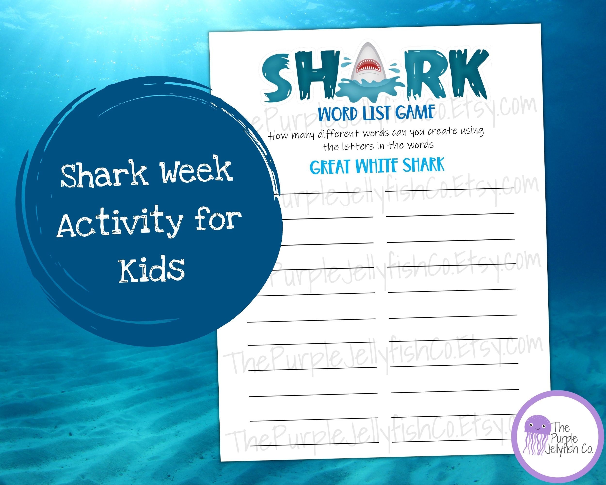 Shark Word List Game Shark Week Activity for Kids Shark - Etsy