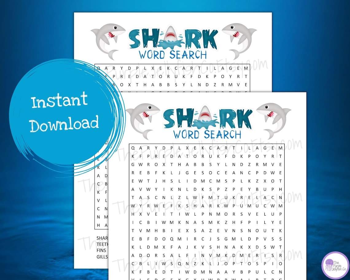 Shark Word Search Printable, Shark Activity for Kids, Word Search ...