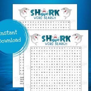 Shark Word Search Printable, Shark Activity for Kids, Word Search ...