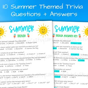 Summer Trivia Game, Printable Trivia Questions for Teens Adults Seniors ...