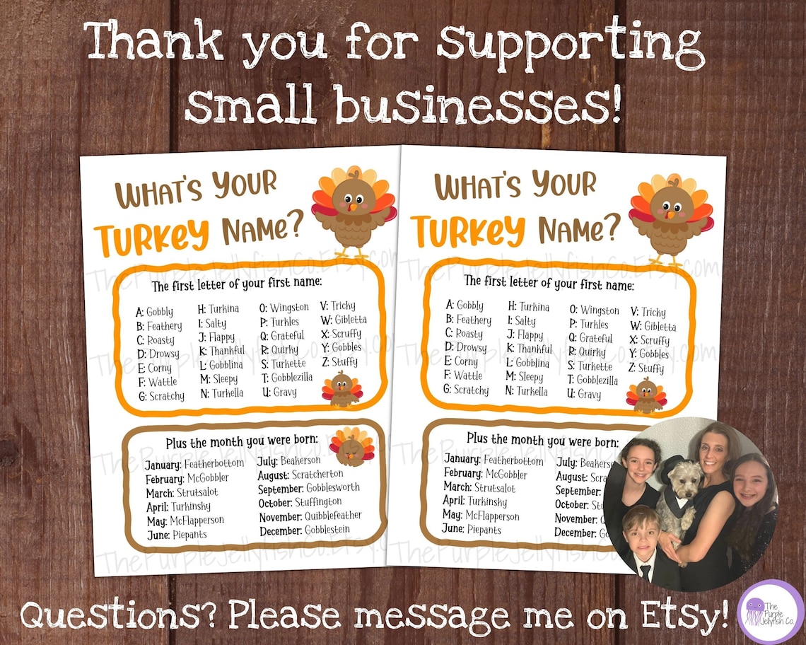 What's Your Turkey Name Game, Thanksgiving Game Printable, Thanksgiving ...
