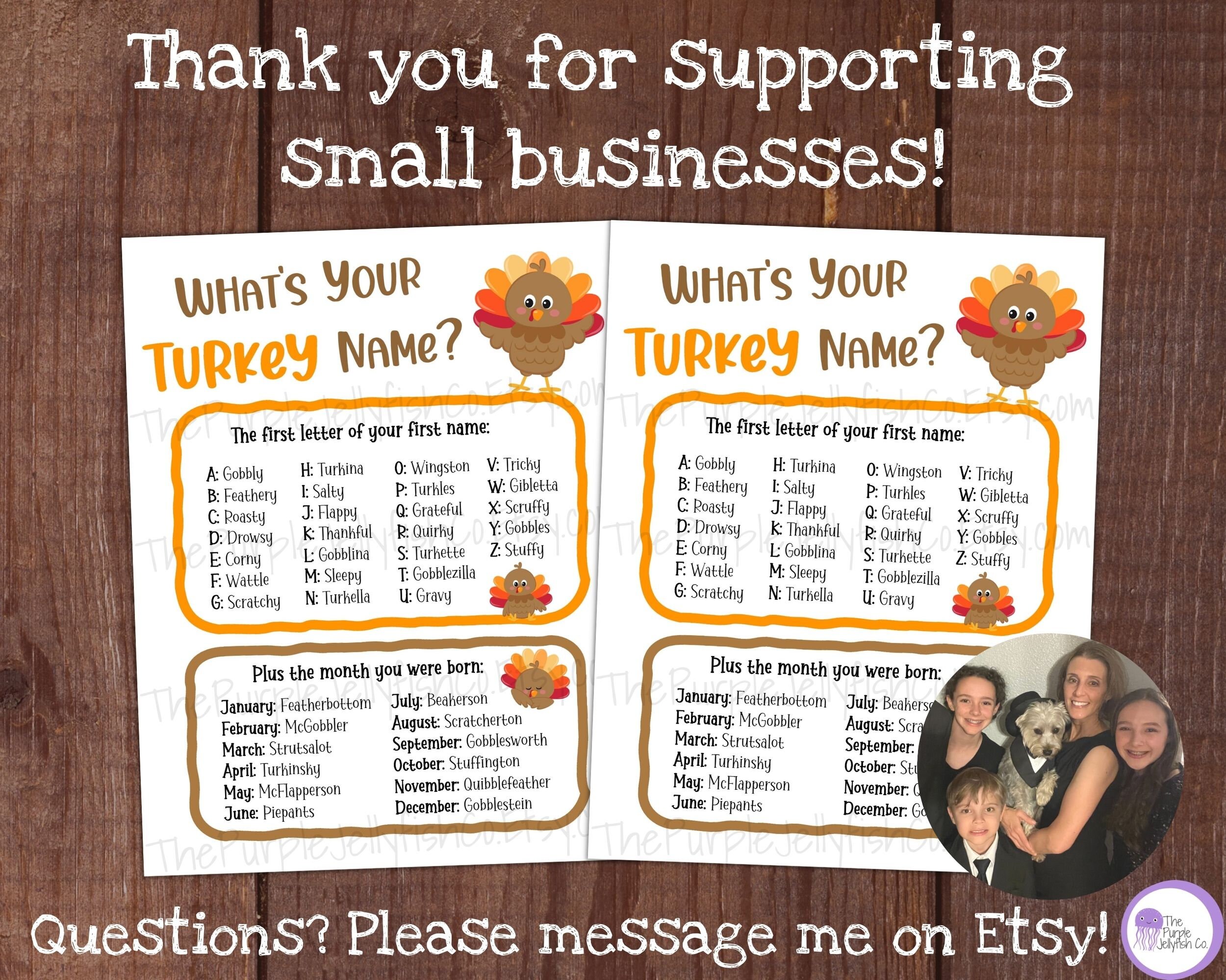 What's Your Turkey Name Game, Thanksgiving Game Printable, Thanksgiving ...