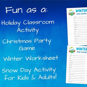 Winter Word Scramble, Printable Winter Activities for Kids & Adults ...