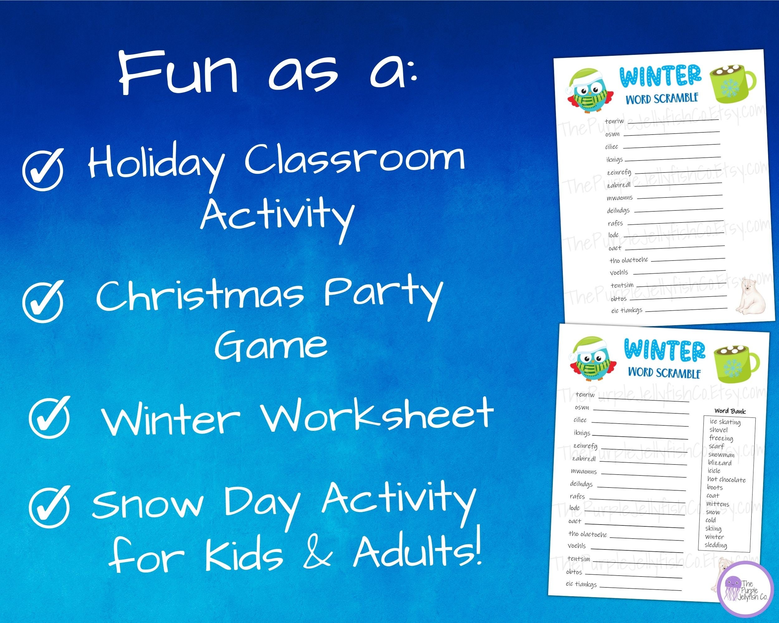 Winter Word Scramble, Printable Winter Activities for Kids & Adults ...