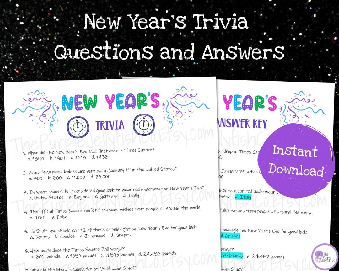 New Years Trivia Game Printable, New Years Eve Game for Teens & Adults ...