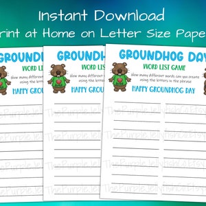 Groundhog Day Word List Game, Printable Activity for Kids & Adults ...