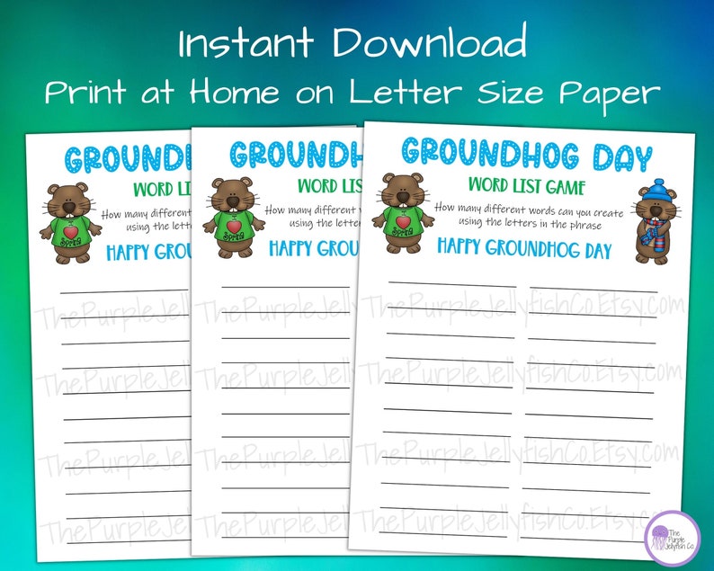 Groundhog Day Word List Game, Printable Activity for Kids & Adults ...