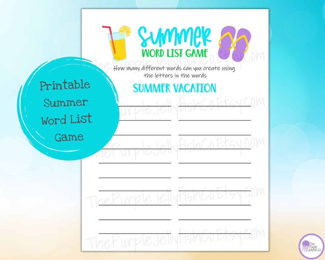 Summer Word Game, Summer Activity for Kids Printable, Summer Party Idea ...