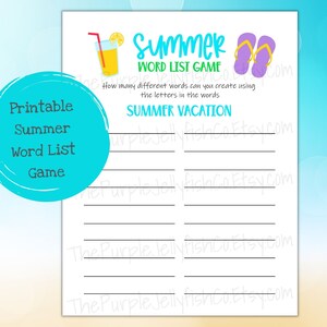 Summer Word Game, Summer Activity for Kids Printable, Summer Party Idea ...
