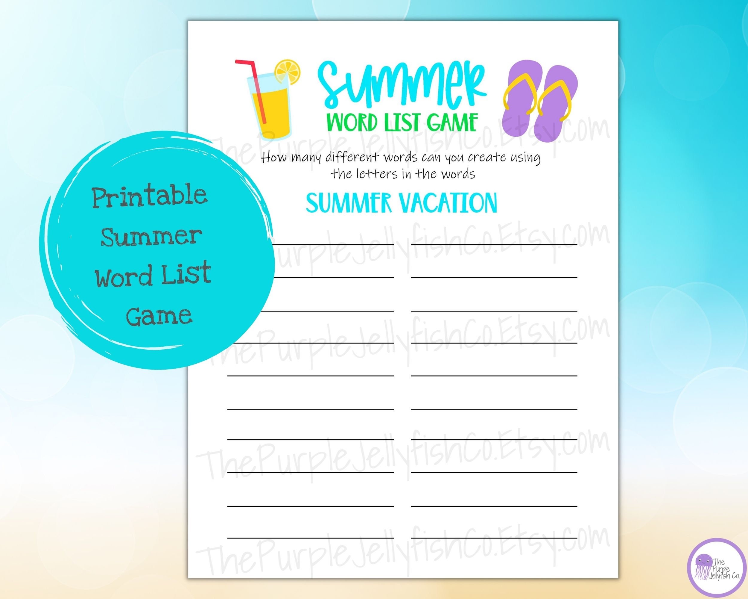 Summer Word Game, Summer Activity for Kids Printable, Summer Party Idea ...