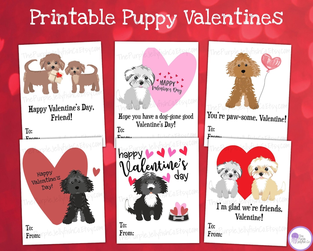 Puppy Valentine Cards Printable Dog Valentine's Day Gift Tag, School ...